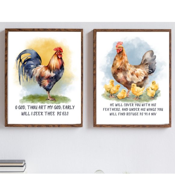 Bright Light Designs | Art | Set Of 2 Uniquely Designed Chicken Rooster ...